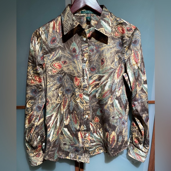 Ralph Lauren | Tops | Ralph Lauren Lrl Womens Peacock Feathers Print ...